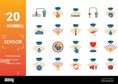 Sensor Icon Set Include Creative Elements Water Quality Sensor Smoke Detector Gas Rain