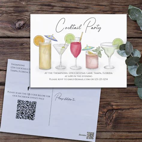Watercolor Cocktail Drinks Qr Code Social Media Postcard Zazzle