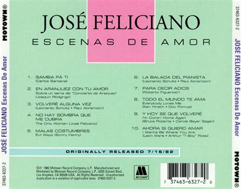 Car Tula Trasera De Jose Feliciano Escenas De Amor Portada