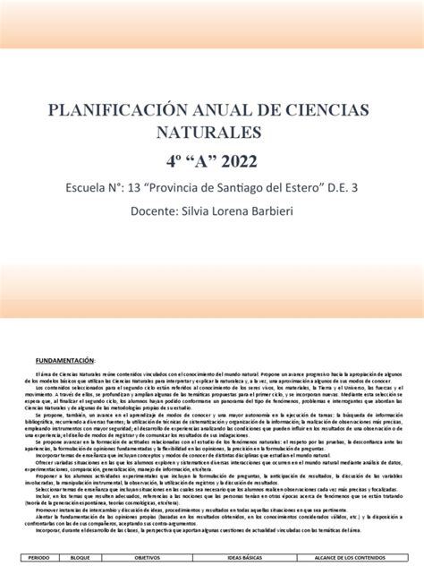 Planificación Anual De Ciencias Naturales Pdf