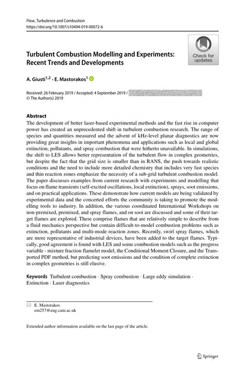 Pdf Turbulent Combustion Modelling And Experiments Recent Trends And Developments