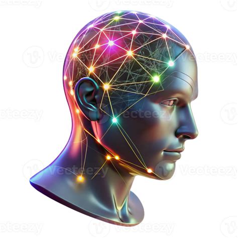 vibrant traditional A transparent human head with a visible network of neural connections ...