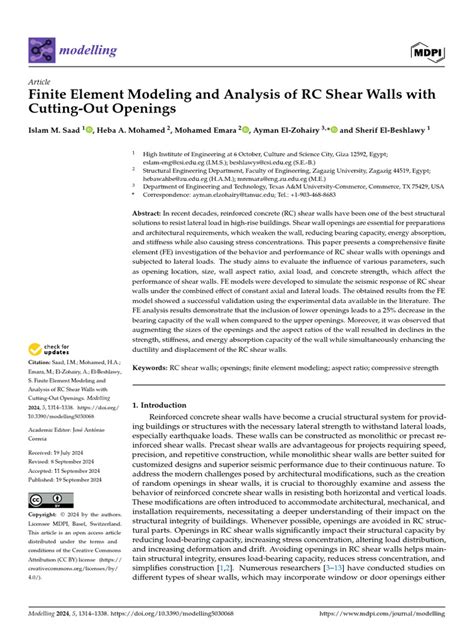2024 Finite Element Modeling And Analysis Of Rc Shear Walls With Cutting Out Openings Pdf