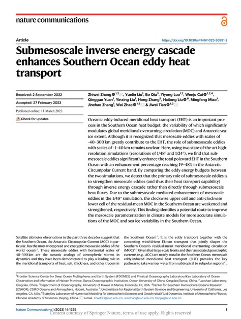 Pdf Submesoscale Inverse Energy Cascade Enhances Southern Ocean Eddy