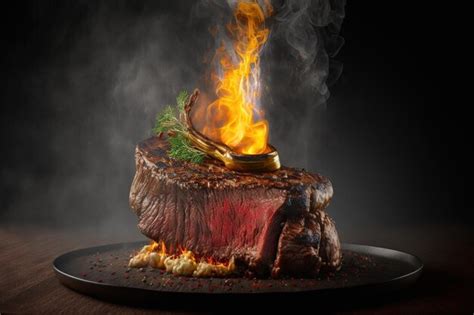Premium AI Image Grilled Beef Steak With Smoke And Flames