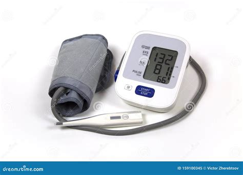 Blood Pressure Tonometer With Electronic Thermometer On White