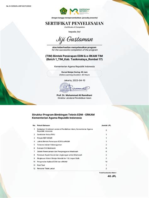 Sertifikat Penyelesaian Program Pelatihan Edm Dan E Rkam Pdf