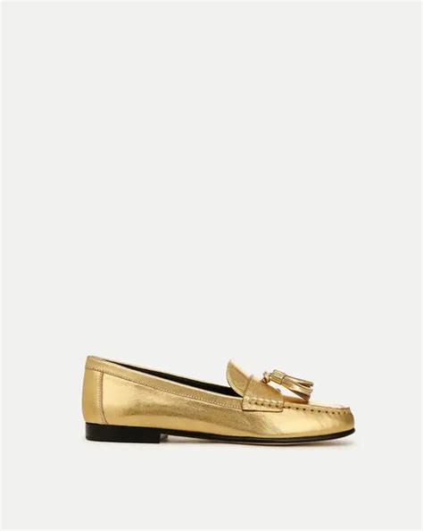 Veronica Beard Penny Metallic Leather Tassel Loafer Gold Editorialist