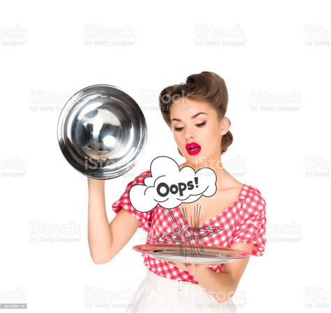 Beautiful Young Woman In Retro Clothing With Oops Comic Style Symbol On