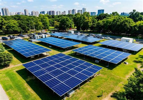 An Array Of Solar Panels Is Installed On Multiple Rectangular