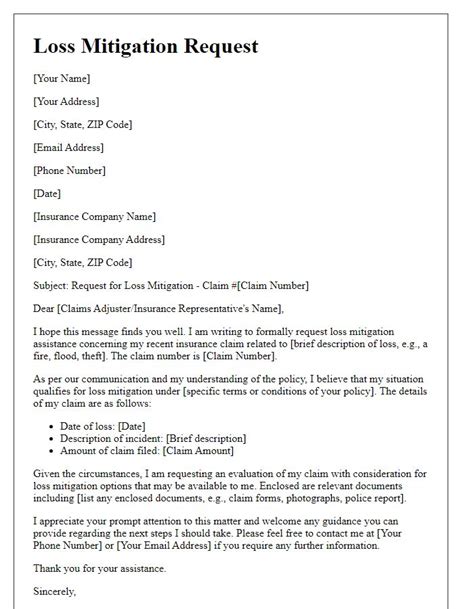 Letter Template For Insurance Loss Mitigation Request Free Samples In