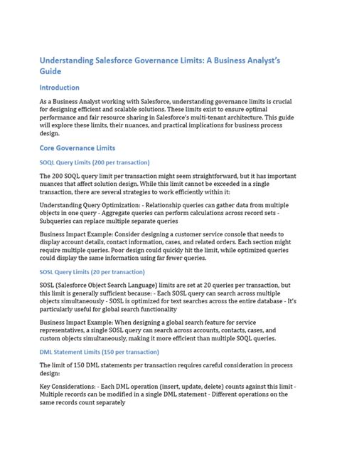 Salesforce Governance Limits A Bas Guide Pdf Database Transaction Computing