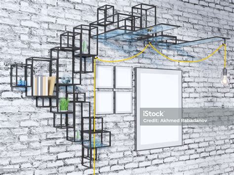Hipster 인테리어 배경 스 칸디 나 비아 스타일의 포스터 프레임을 모의 3d 렌더링 3d 그림 0명에 대한 스톡 사진 및 기타 이미지 Istock