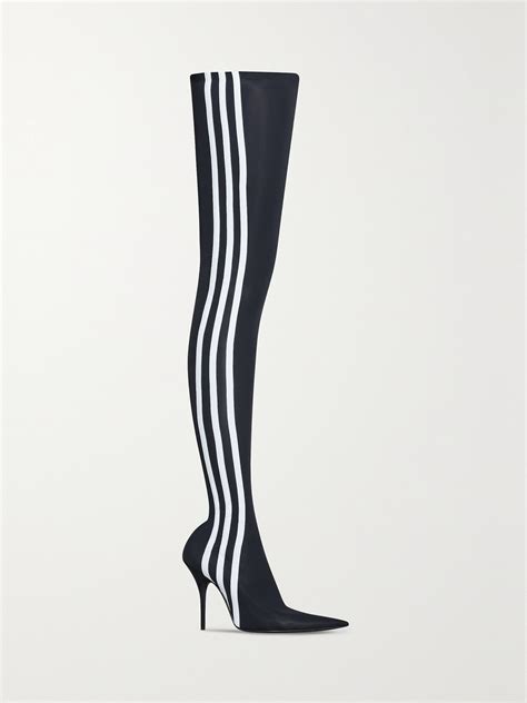 Balenciaga Adidas Knife Striped Spandex Over The Knee Boots In Black