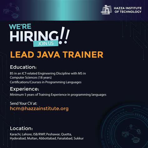 Hazza Institute Of Technology On Linkedin 🚀 Hiring Now Lead Java Trainer 🚀 We Are On The