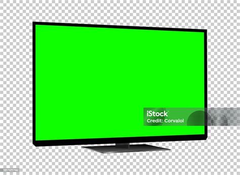 현실적인 Tv Lcd 화면 모형 투명 한 배경에 격리 된 녹색 화면 패널 벡터 일러스트레이션 0명에 대한 스톡 벡터 아트 및