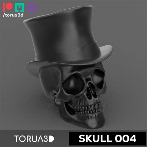 Skull With Hat 004 Print In Place Art Sculpture Stl 3d Model