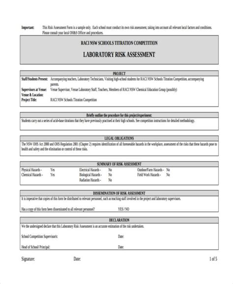 Lab Risk Assessment Template