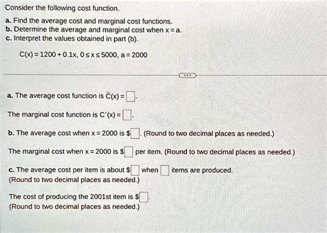 Solved Consider The Following Cost Function A Find The Average Cost