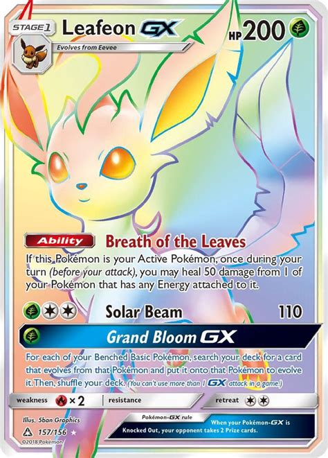 Leafeon Gx Secret Rare Sm Ultra Prism Pokemon