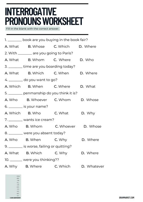 What Are Interrogative Pronouns Worksheet Examples