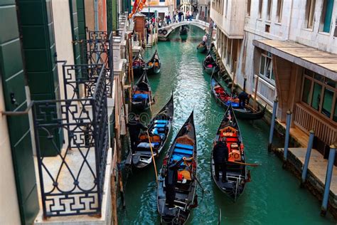 Romantic Venice Gondola Scene On Canal Grande At Sunset Italy
