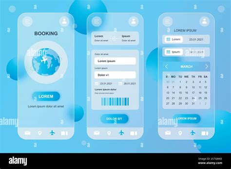 Travel Booking Neumorphic Elements Kit For Mobile App Airplane Ticket Buying Reservation Trip