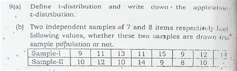 9a Define T Distribution And Write Down The