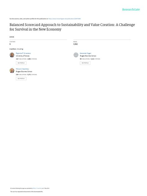 Balanced Scorecard Approach To Sustainability And Pdf Performance Indicator Return On