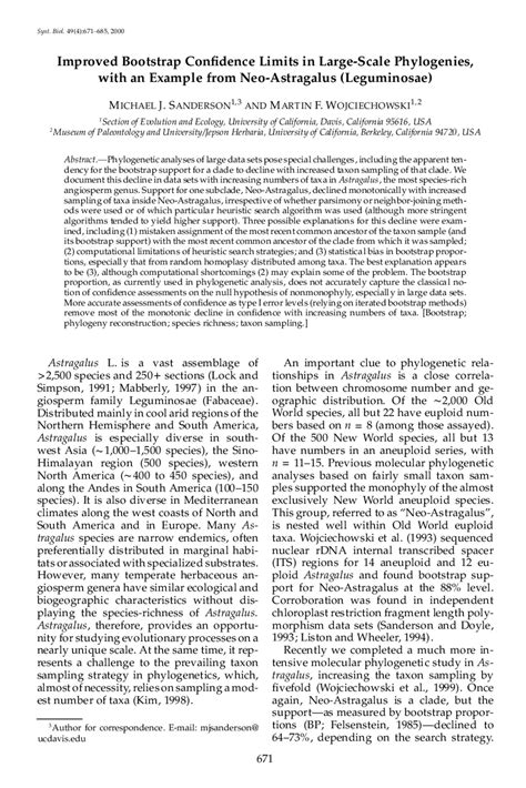 Improve Bootstrap Confidence Limits In Large Scale Phylogenies The 500 Sem Docsity