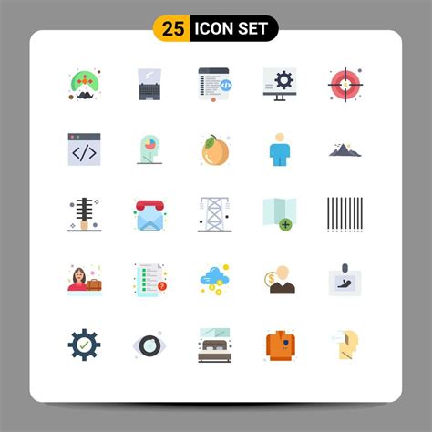 Set Of 25 Vector Flat Colors On Grid For Development Bug Laptop Coding