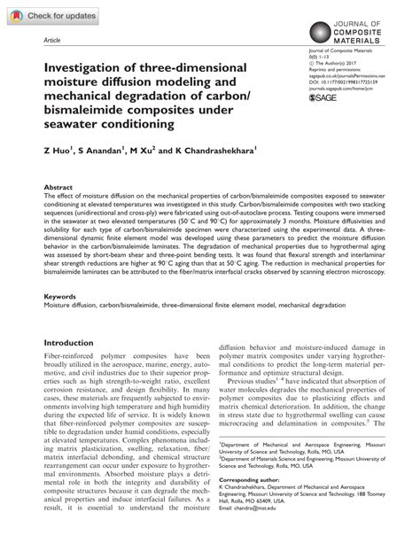 PDF Investigation Of Three Dimensional Moisture Diffusion Modeling And Mechanical Degradation
