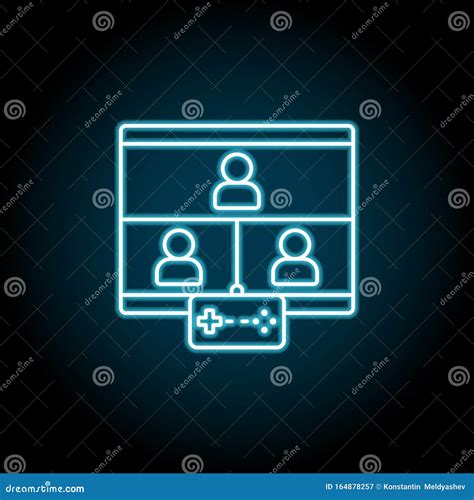 3 Players Screen Game Game Controller Blue Neon Icon Simple Thin Line Outline Vector Of