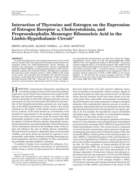 Pdf Interaction Of Thyroxine And Estrogen On The Expression Of Estrogen Receptor