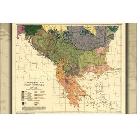 24x36 Gallery Poster Ethnic Map Of Greece Bosnia Serbia Croatia 1918