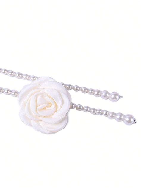 Elegant Camellia Flower Waist Chain Faux Pearls Necklace Stylewe