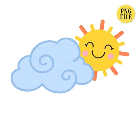 Cute Sun And Cloud Png Sun Clipart Transparent File Etsy Australia