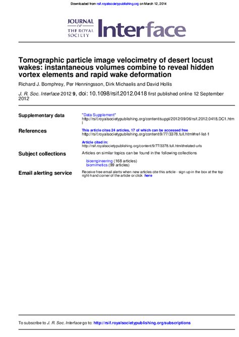 Pdf Tomographic Particle Image Velocimetry Of Desert Locust Wakes