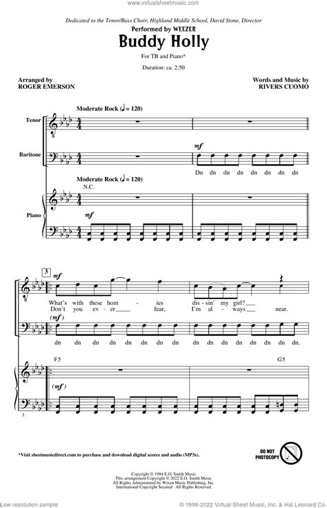 Buddy Holly Arr Roger Emerson Sheet Music For Choir Tb Tenor Bass