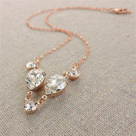 Swarovski Crystal Bridal Necklace Faux Diamond Rose Gold Etsy