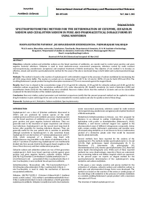 Pdf Spectrophotometric Method For The Determination Of Cefepime Cefazolin Sodium And