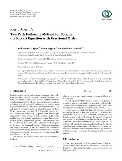 Pdf Tau Path Following Method For Solving The Riccati Equation With
