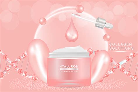 뷰티 제품 광고 디자인 콜라겐 용액 광고 배경이있는 분홍색 화장품 용기 고급 스킨 케어 배너 일러스트 벡터 개념에 대한 스톡 벡터 아트 및 기타 이미지 Istock