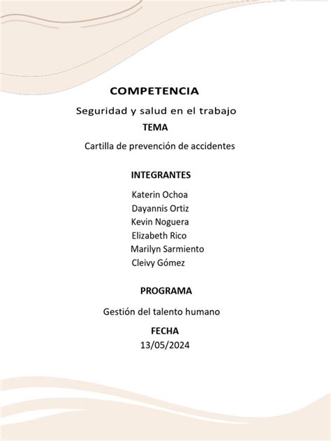 Cartilla De Prevencion De Accidentes Gruop Art Pdf Factores Humanos
