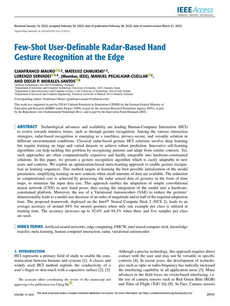 Few Shot User Definable Radar Based Hand Gesture Recognition At The Edge Pdf Radar