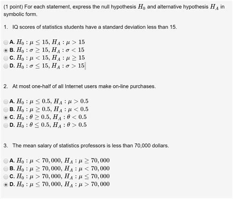 Solved Point For Each Statement Express The Null Chegg Com