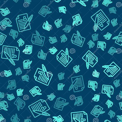 Green Line Resume Icon Isolated Seamless Pattern On Blue Background Cv