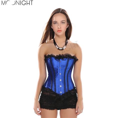 Moonight Blue Satin Sexy Corset Top Waist Corsets And Bustiers Lace Up