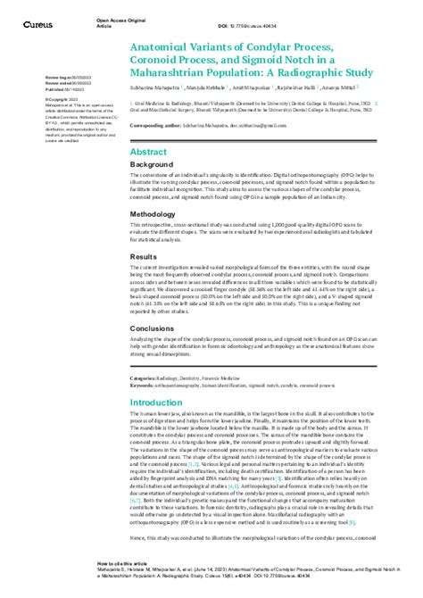 Pdf Anatomical Variants Of Condylar Process Coronoid Process And Sigmoid Notch In A