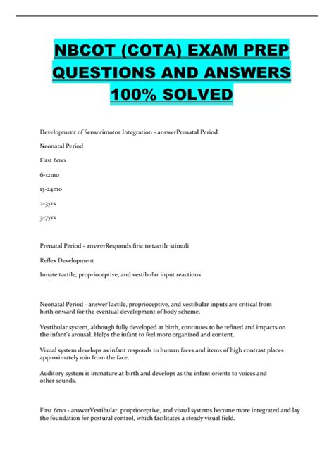 Nbcot Cota Exam Prep Questions And Answers 100 Solved Nbcot